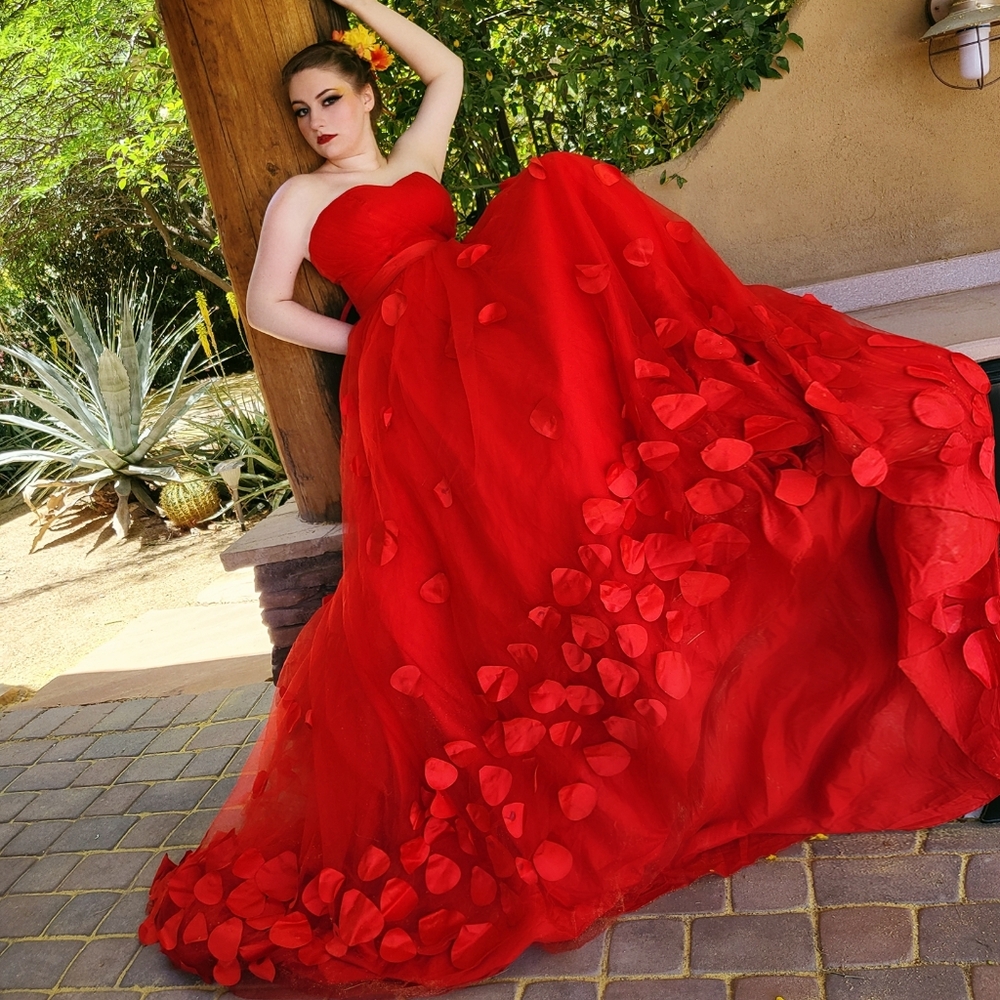 Red Long Train Dress Gown Pageant Quinceanera Fantasy… - Gem